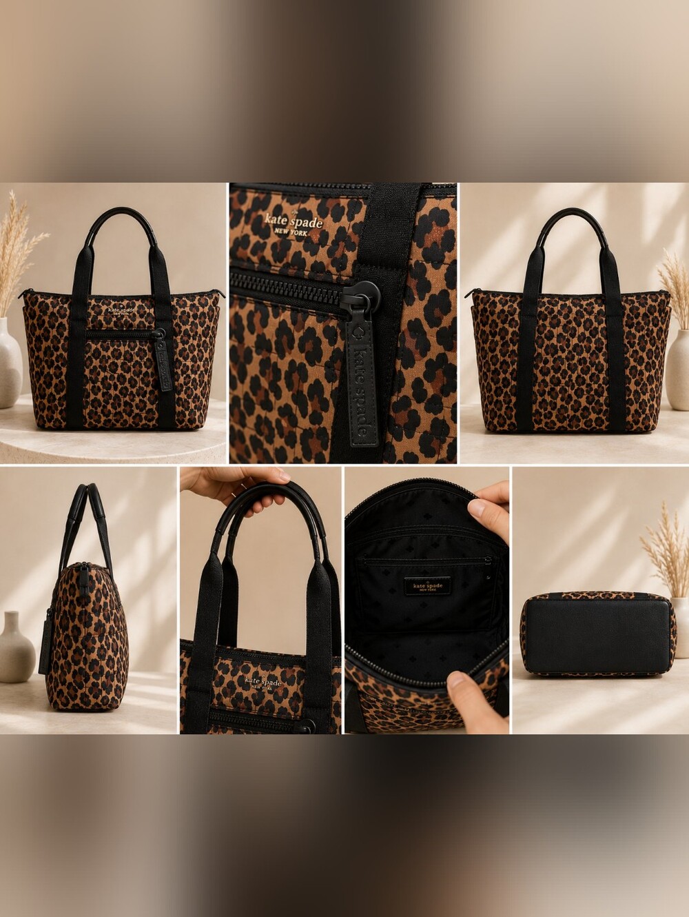 Bags | Nwot Kate Spade Leopard Print Quilted Tote Bag With Black Straps ...